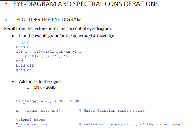 Solved 3 EYE-DIAGRAM AND SPECTRAL CONSIDERATIONS 3.1 | Chegg.com