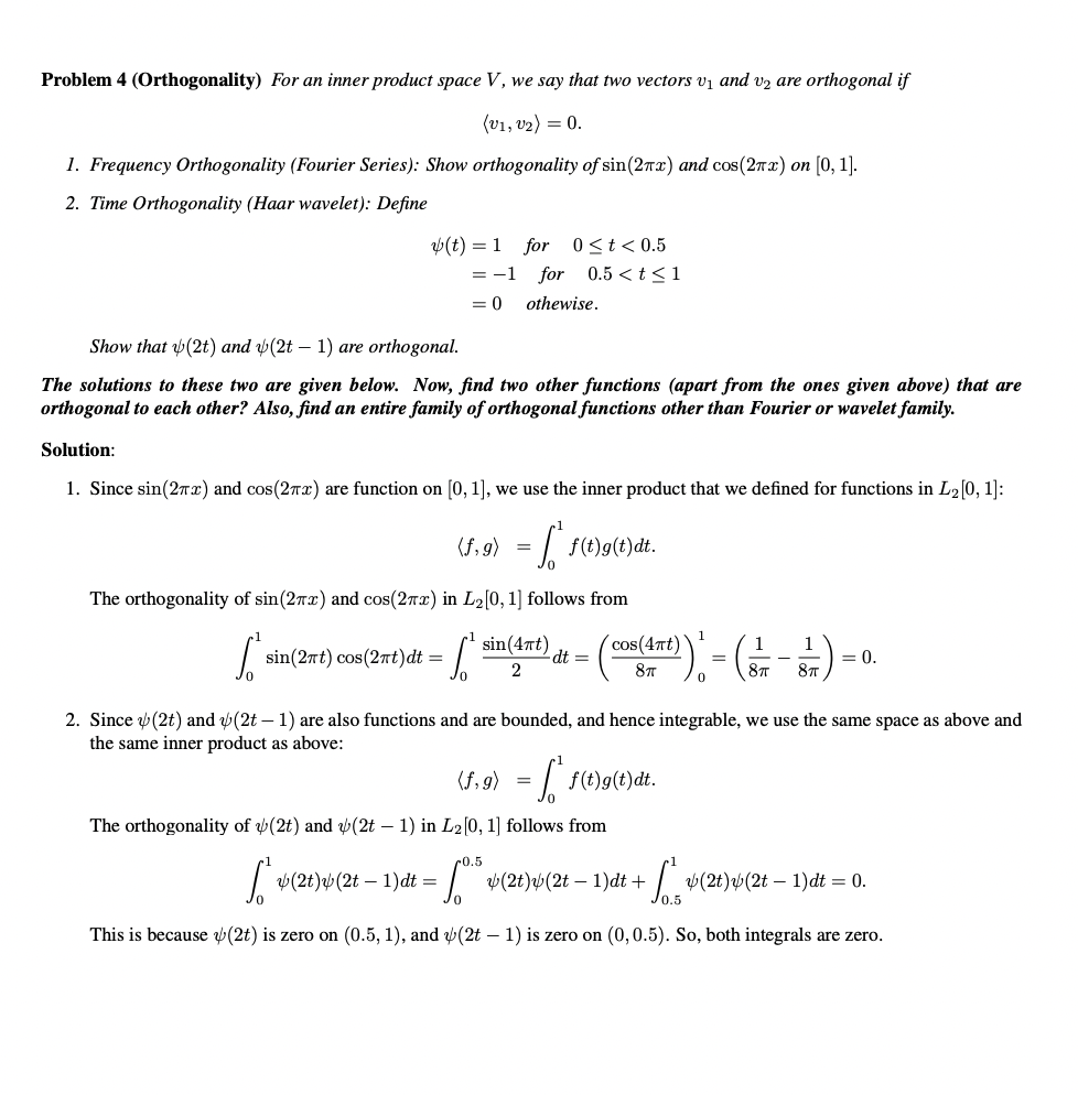 Solved Problem 4 (Orthogonality) For an inner product space | Chegg.com