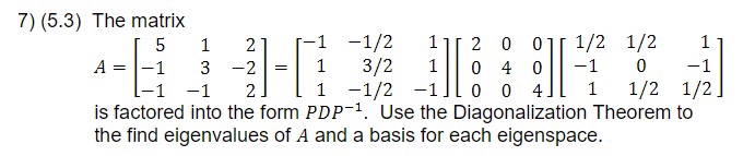 Solved The matrix A = ____ is factored into the form PDP^-1. | Chegg.com