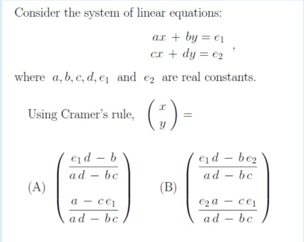 Solved Consider the system of linear equations: ar + by = ei | Chegg.com