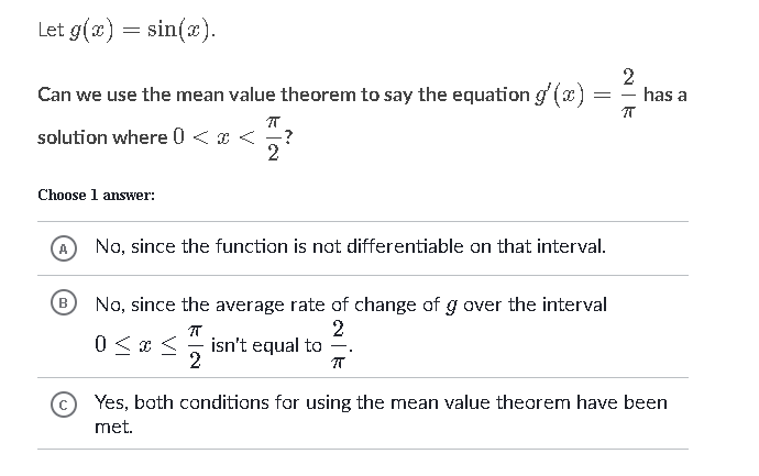 Solved Let g(x)=sin(x). Can we use the mean value theorem to | Chegg.com