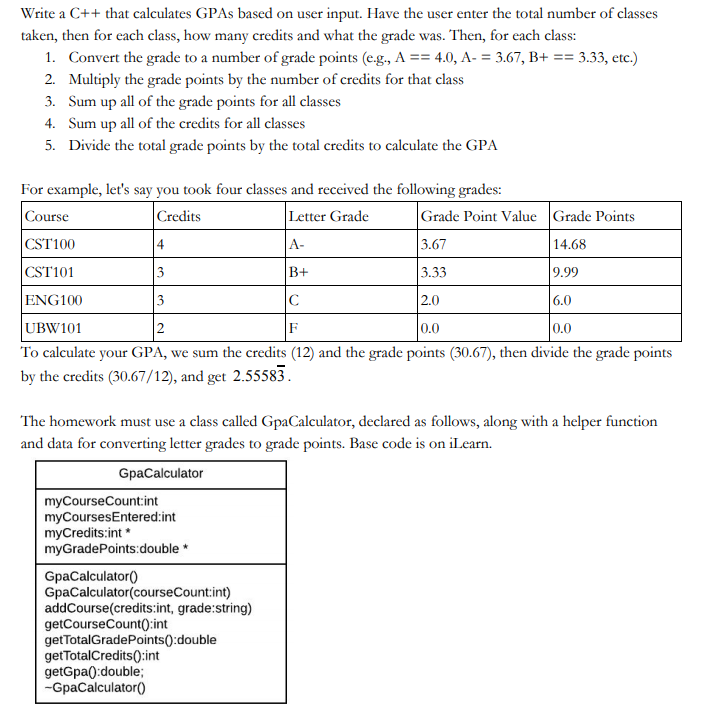 Solved Write a C++ that calculates GPAs based on user input. | Chegg.com