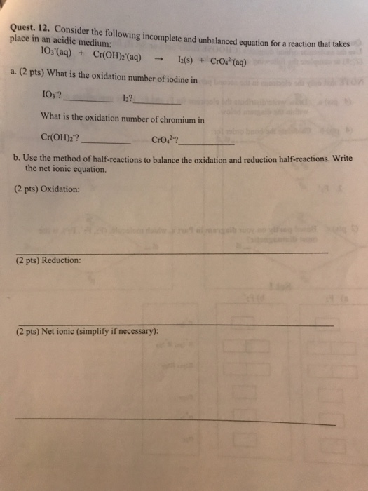 Solved Consider the following incomplete and unbalanced | Chegg.com