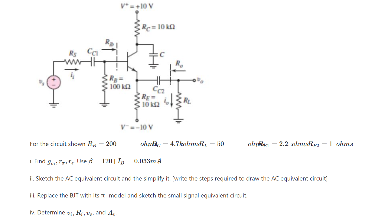 Solved VCC RE2 R13 RC1 RC2 Vs RE1 R23 -10V For the circuit | Chegg.com