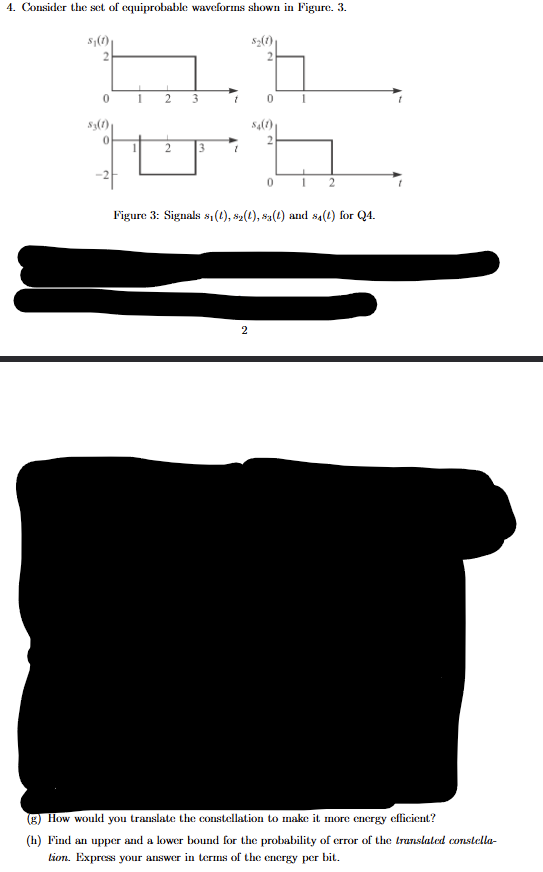Solved 4. ﻿Consider the set of equiprobable waveforms shown | Chegg.com