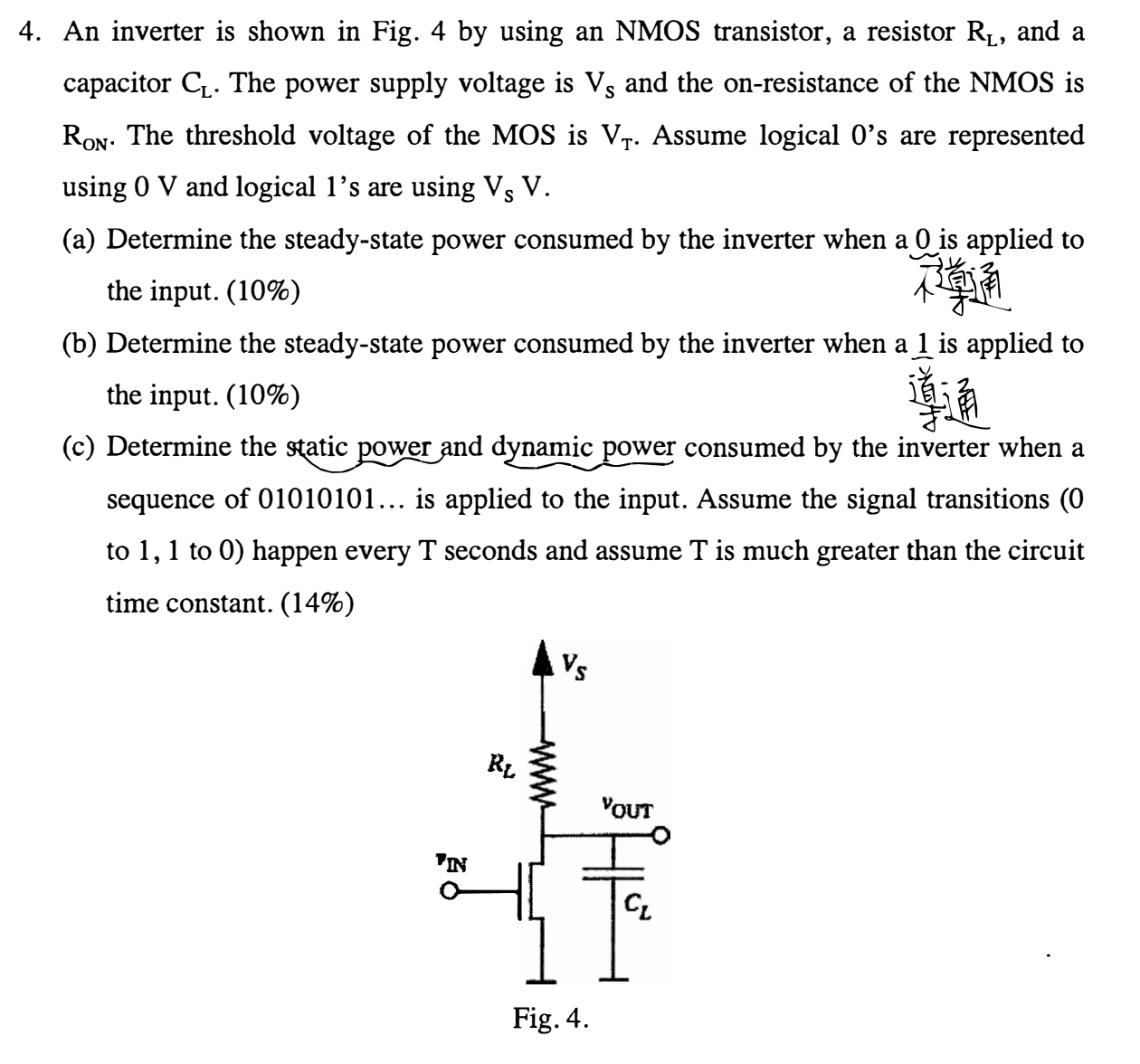 Solved 4. An inverter is shown in Fig. 4 by using an NMOS | Chegg.com