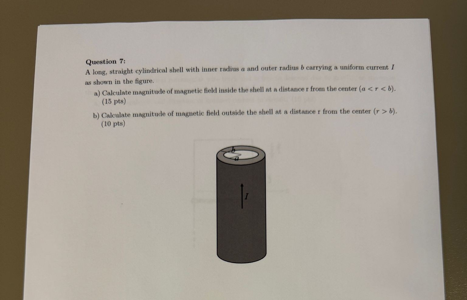 Solved Question 7: A long, straight cylindrical shell with | Chegg.com