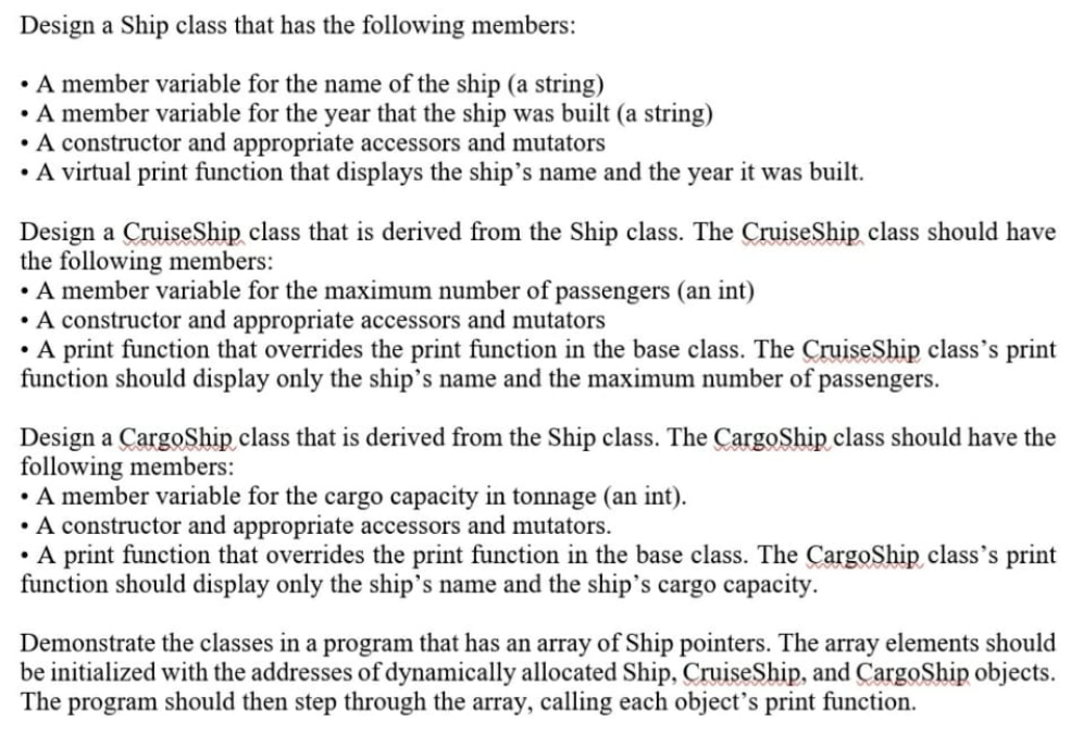Solved Design a Ship class that has the following members: • | Chegg.com