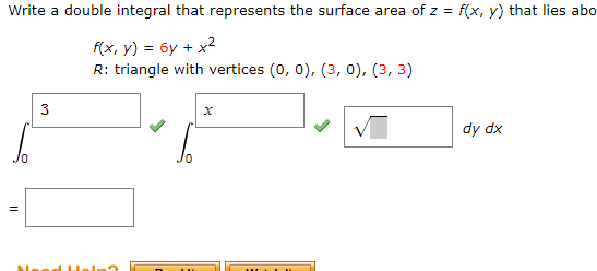 Write a double integral that represents the surface | Chegg.com