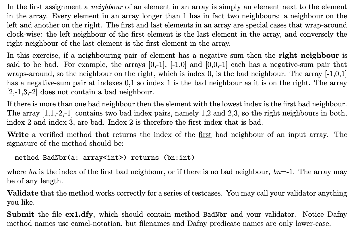Solved method BadNbr(a: array) ﻿returns (bn: int)ensures | Chegg.com