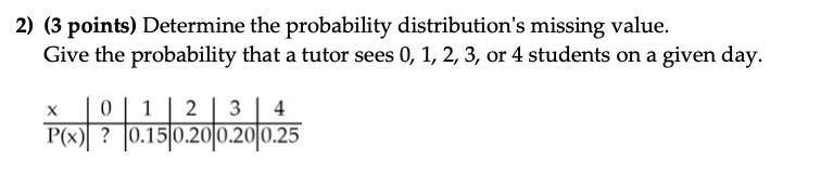 Solved 2) (3 points) Determine the probability | Chegg.com