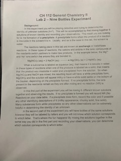 CH 112 General Chemistry II Lab 2 - Nine Bottles | Chegg.com