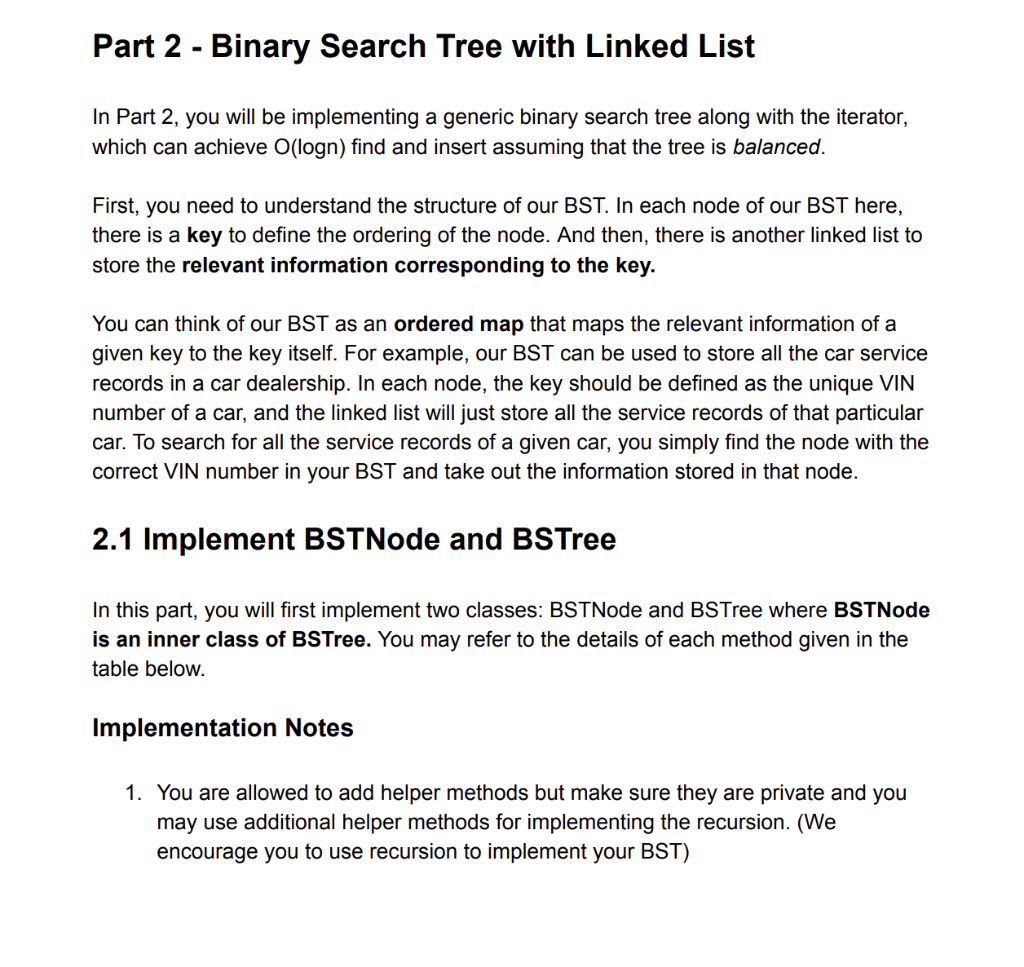 Solved Part 2 - Binary Search Tree with Linked List - In | Chegg.com