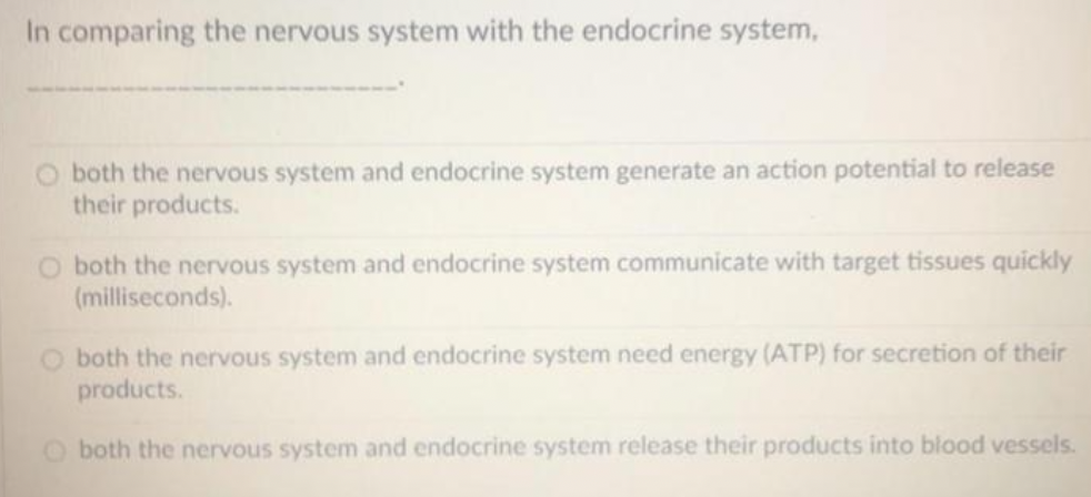 Solved In comparing the nervous system with the endocrine | Chegg.com