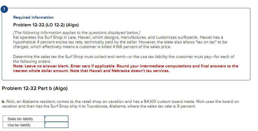 Solved Required information Problem 12-32 (LO 12-2) (Algo) | Chegg.com