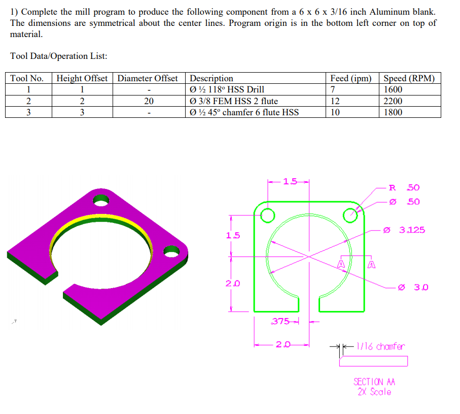 Solved 1) Complete the mill program to produce the following | Chegg.com