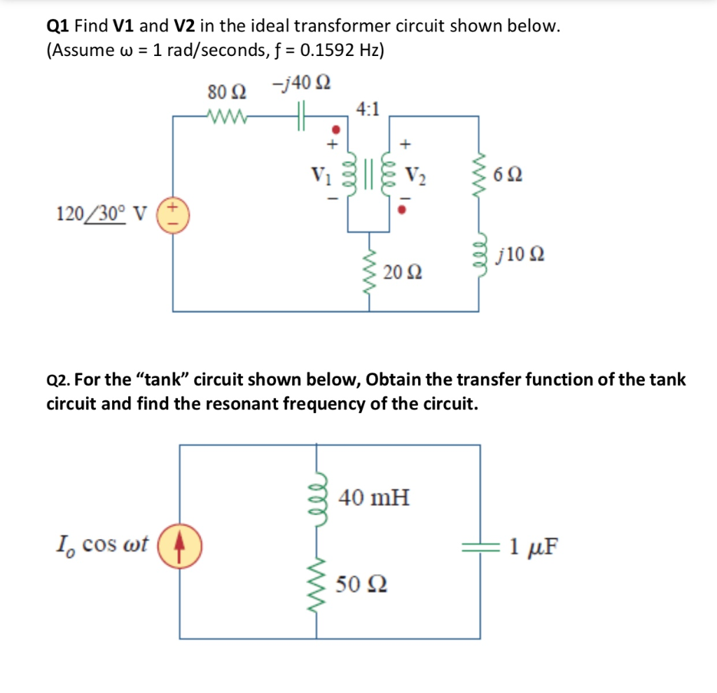 Solved Q1 Find V1 and V2 in the ideal transformer circuit | Chegg.com