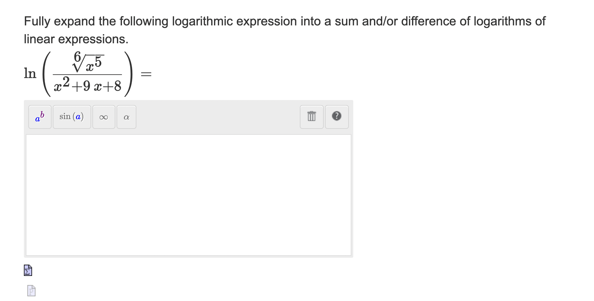 Solved Fully expand the following logarithmic expression | Chegg.com