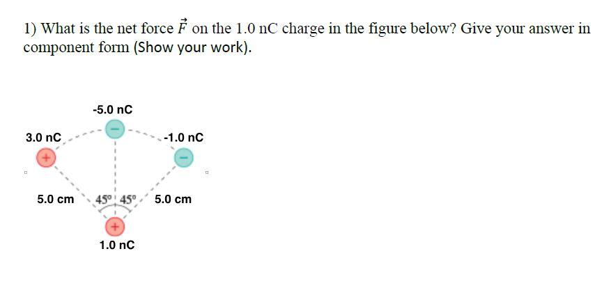Solved 1) What is the net force F on the 1.0 nC charge in | Chegg.com