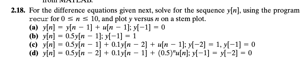 Solved 2.18. For the difference equations given next, solve | Chegg.com