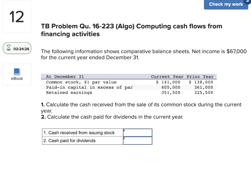 Solved TB Problem Qu. 16-223 (Algo) Computing cash flows | Chegg.com