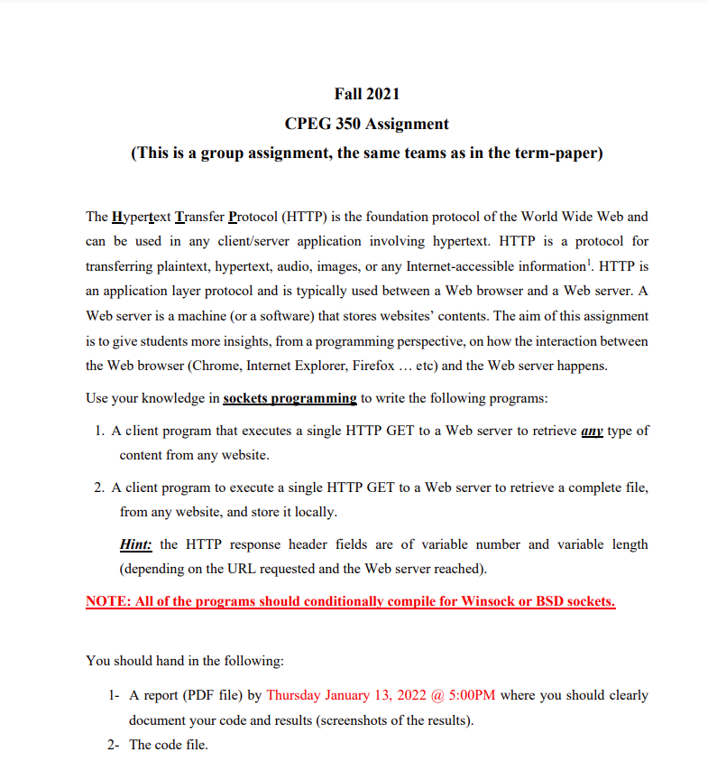 Solved Fall 2021 CPEG 350 Assignment (This is a group | Chegg.com