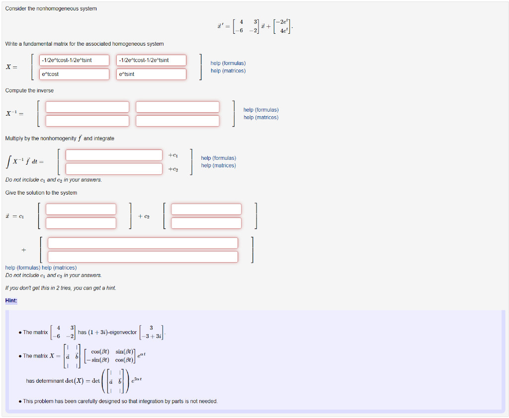 Solved Consider the nonhomogeneous system | Chegg.com