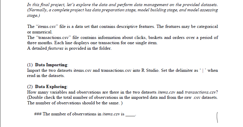 Solved In this final project, let's explore the data and | Chegg.com
