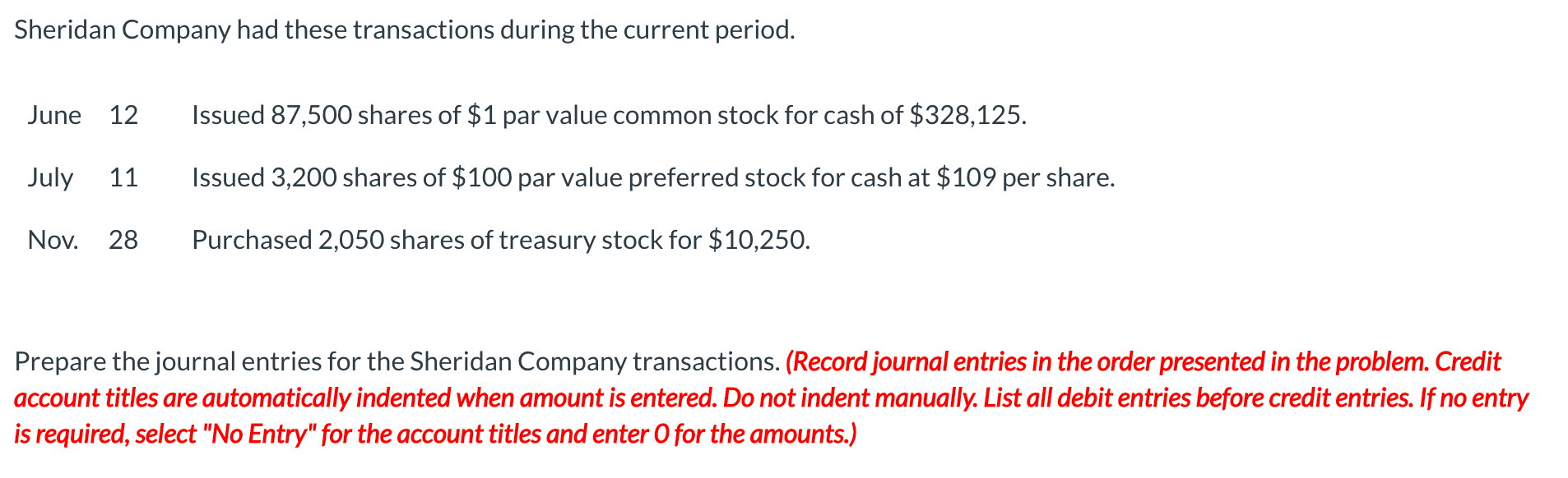Solved Sheridan Company had these transactions during the | Chegg.com