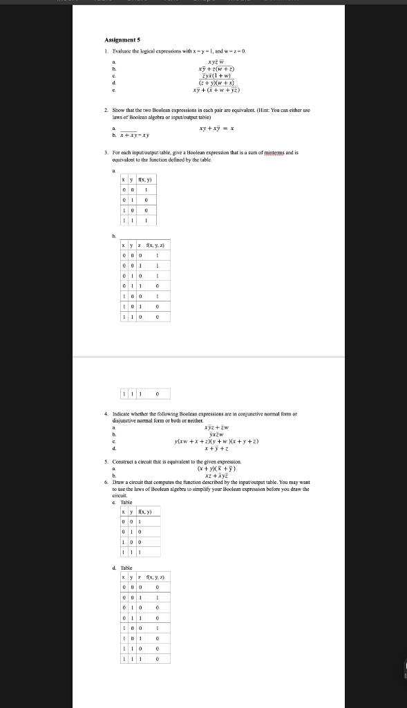 Solved 1. Evaluane the kgical expressions with x−y=1, sed | Chegg.com