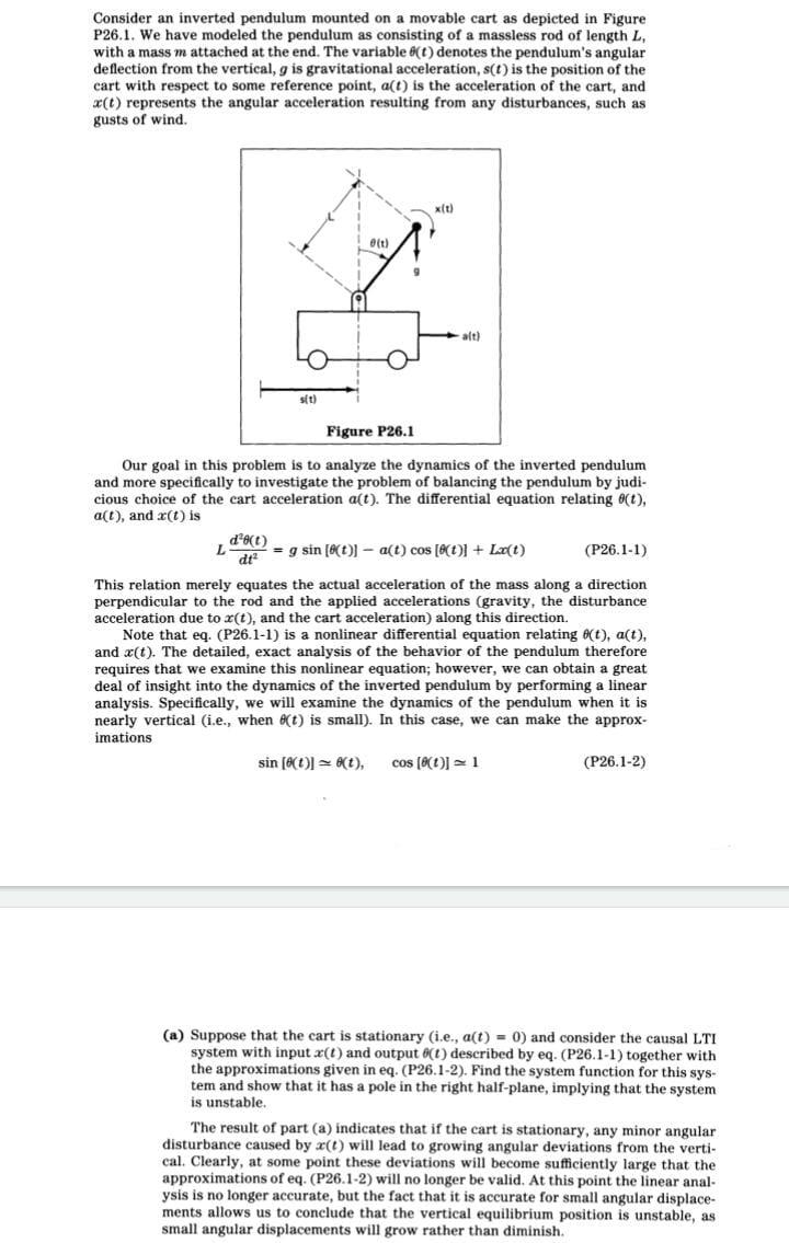 Solved Consider an inverted pendulum mounted on a movable | Chegg.com