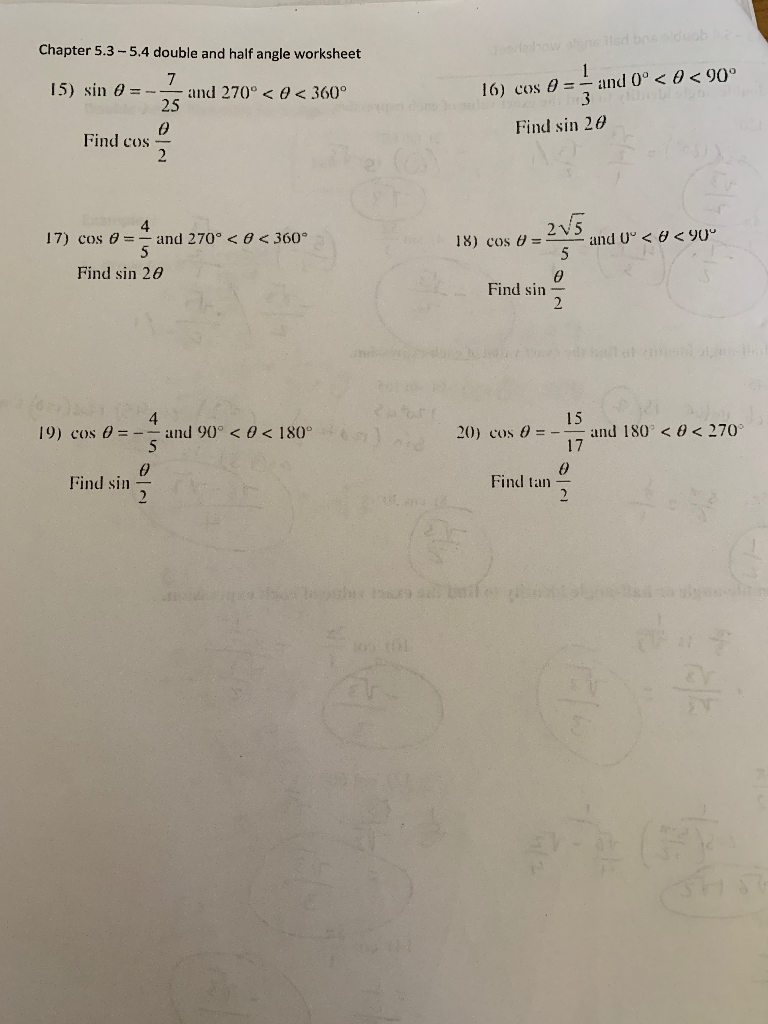 Solved Chapter 5.3-5,4 double and half angle worksheet 15) | Chegg.com