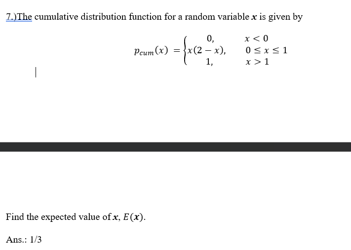 Solved 7.)The cumulative distribution function for a random | Chegg.com