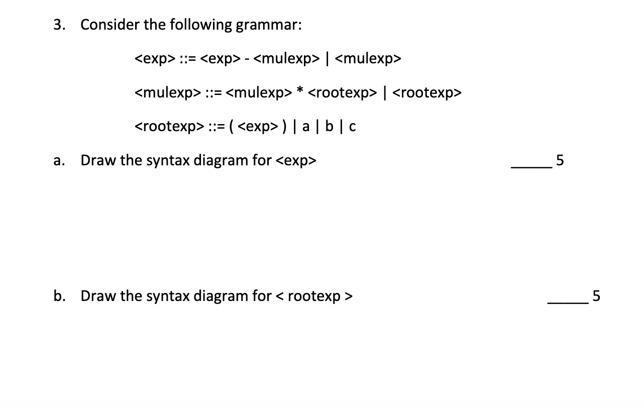 Solved 3. Consider the following grammar: exp ::= exp − | Chegg.com