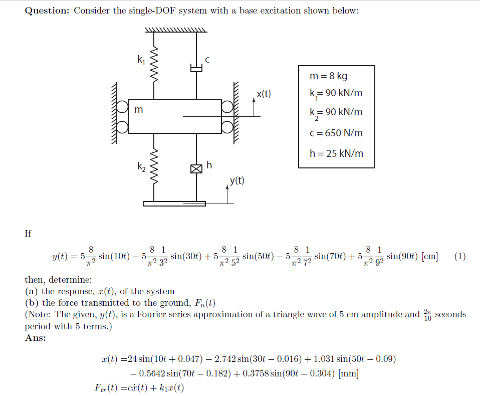 Solved Question: Consider the single-DOF system with a base | Chegg.com
