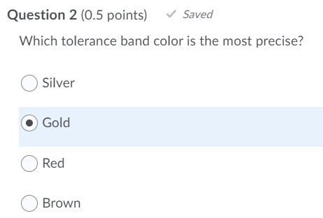 Solved Question 2 (0.5 points) Saved Which tolerance band | Chegg.com