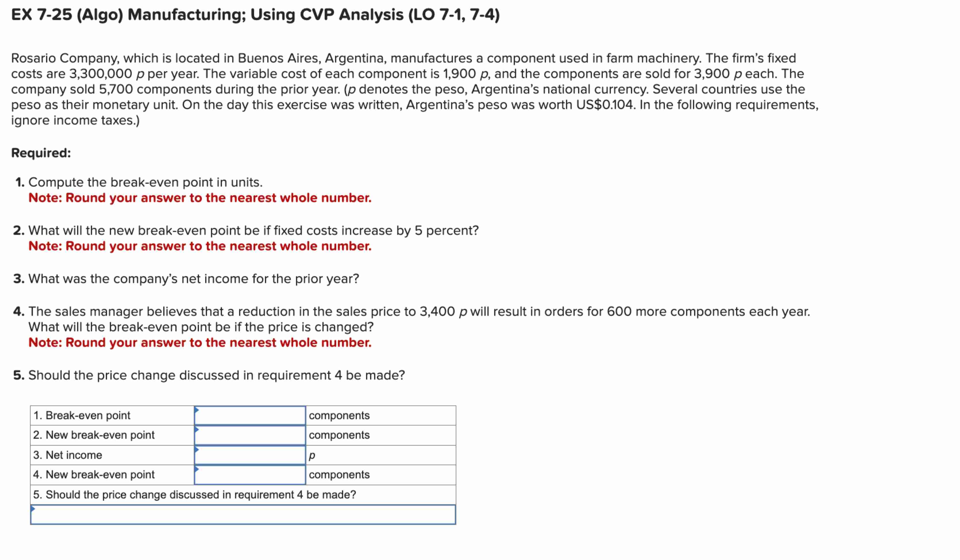 Solved EX 7-25 (Algo) ﻿Manufacturing; Using CVP Analysis (LO | Chegg.com