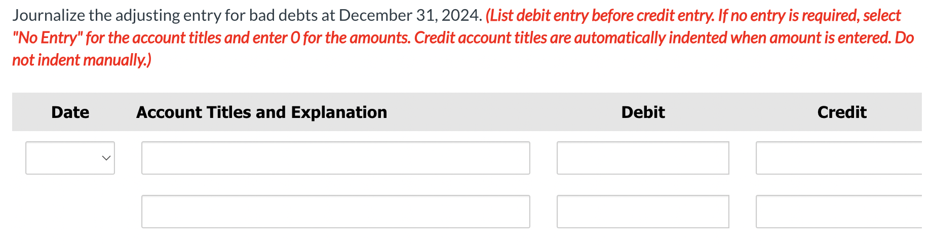 Solved Journalize the adjusting entry for bad debts at | Chegg.com