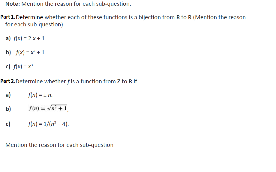 Solved Note: Mention the reason for each sub-question. Part | Chegg.com
