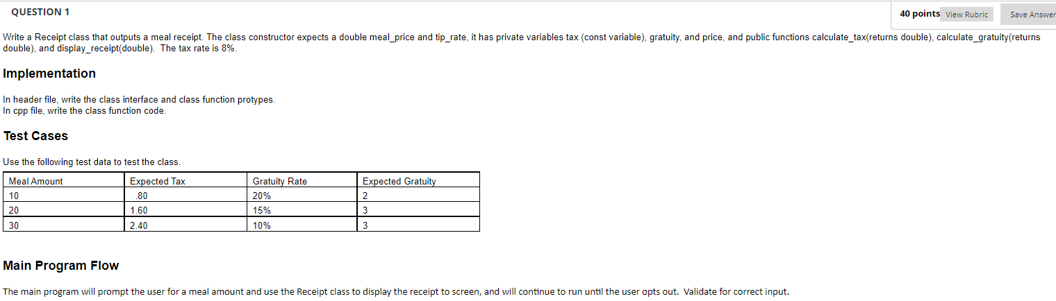 Solved QUESTION 1 40 points View Rubric Write a Receipt | Chegg.com
