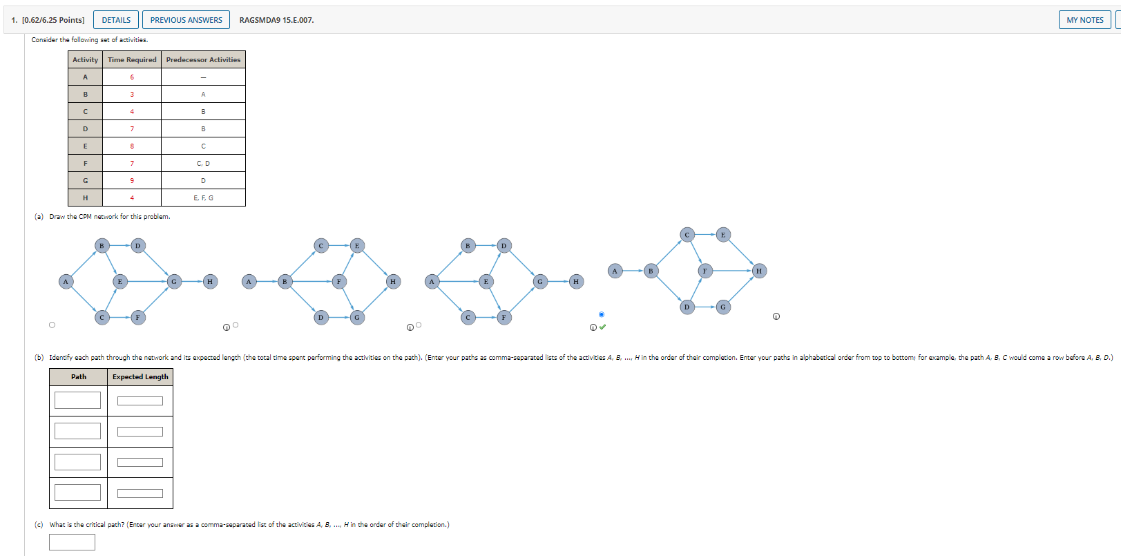 Solved Consider the following set of activities. (a) Draw | Chegg.com