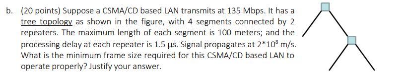 b. (20 points) Suppose a CSMA/CD based LAN transmits | Chegg.com