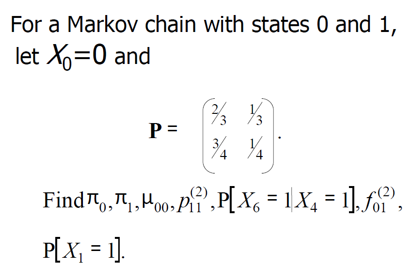 Solved For a Markov chain with states 0 and 1 , let X0=0 and | Chegg.com