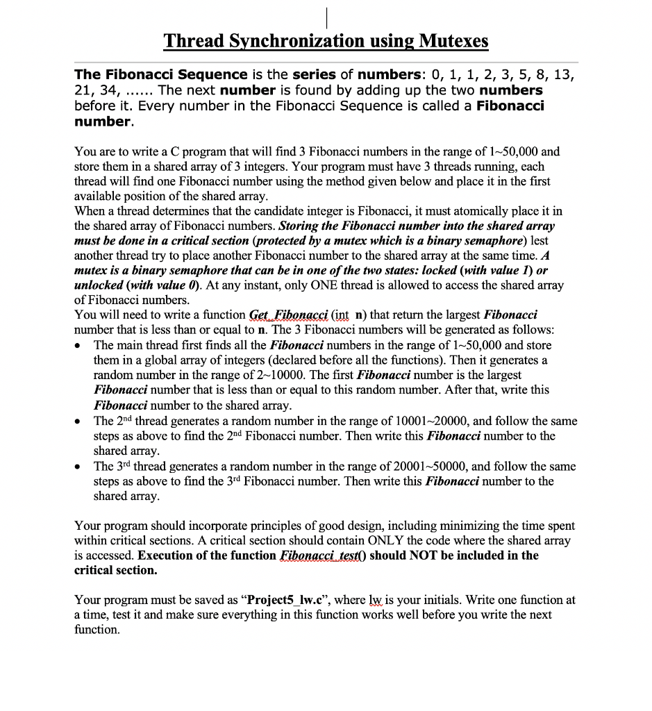 Thread Synchronization Using Mutexes The Fibonacci