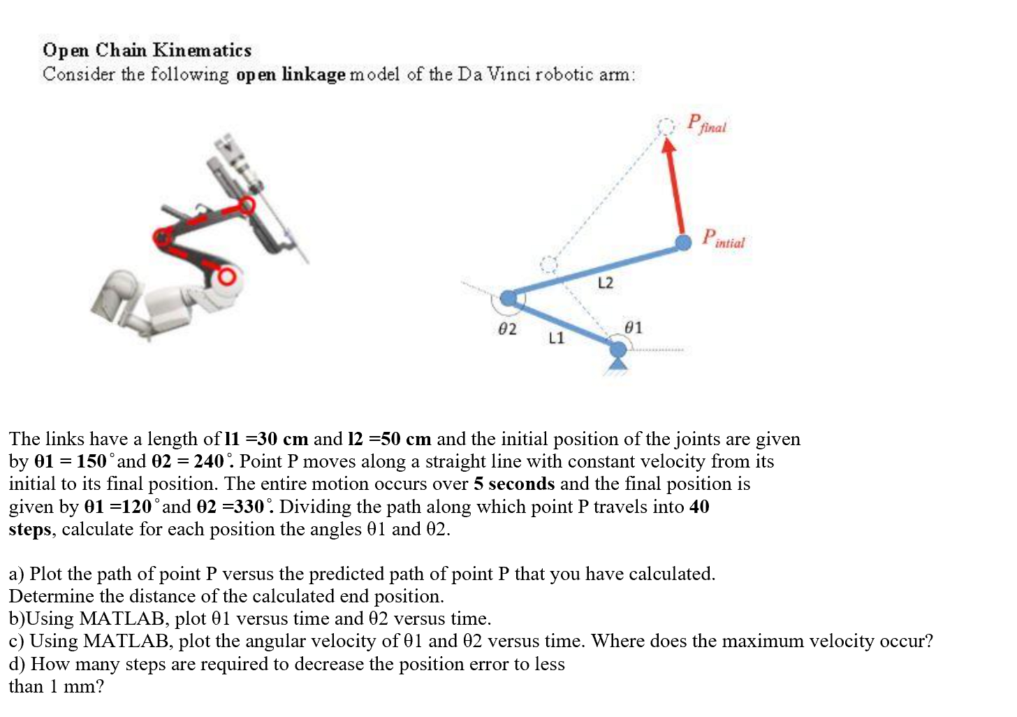 Open Chain Kinematics Consider the following open | Chegg.com