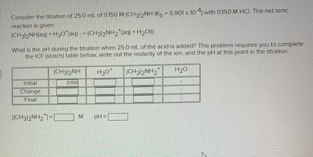 Solved Consider the titration of 25.0 mL of 0,150 M (CH3)2NH | Chegg.com