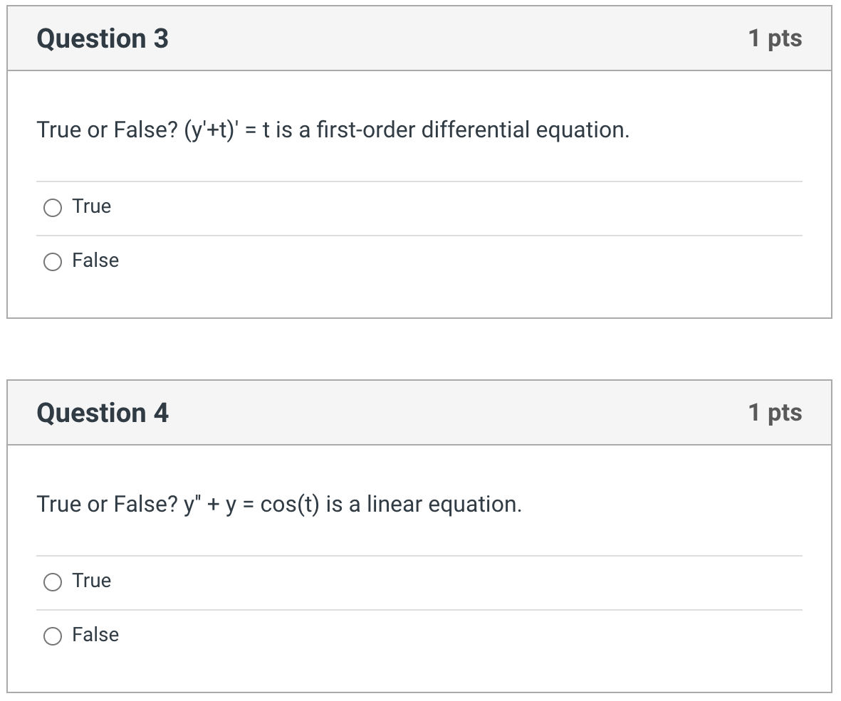 Solved True or False? (y′+t)′=t is a first-order | Chegg.com