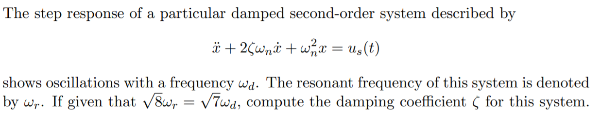 Solved The step response of a particular damped second-order | Chegg.com