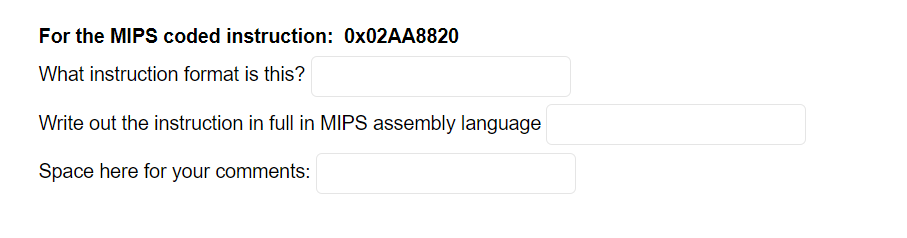 Solved For the MIPS coded instruction: Ox02AA8820 What | Chegg.com