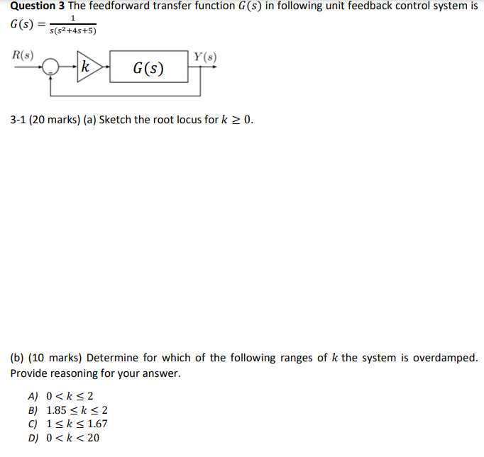 Solved Question 3 The feedforward transfer function G(s) in | Chegg.com